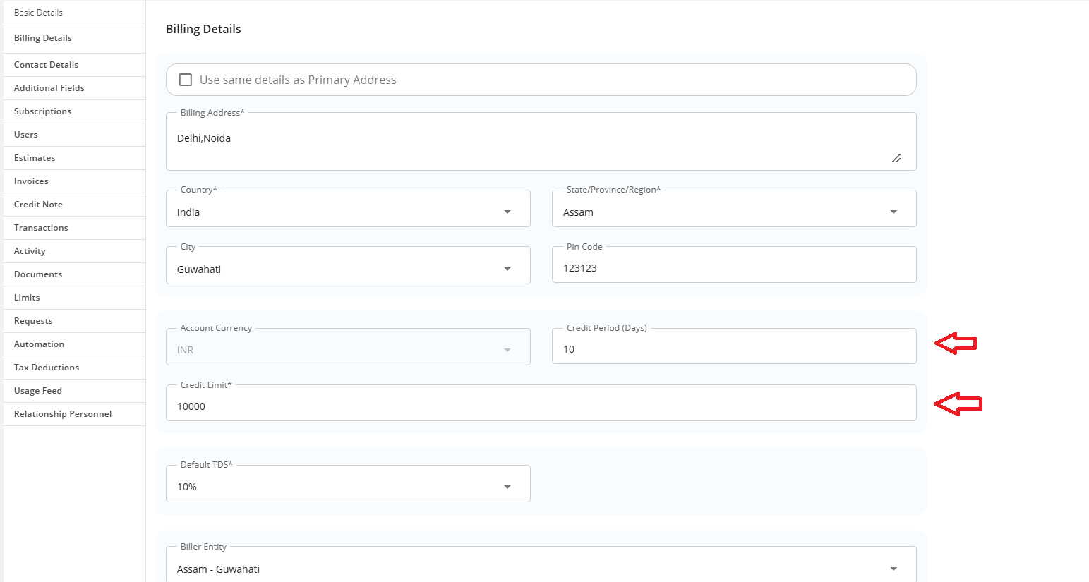 Updating Credit Limit and Other Billing Information | Apiculus Technical Documentation