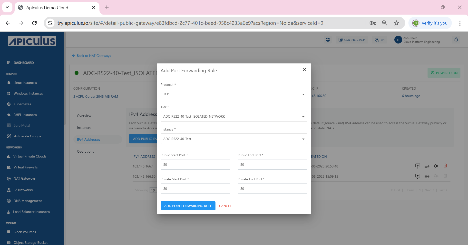 Port Forwarding with Public IP | Apiculus Technical Documentation